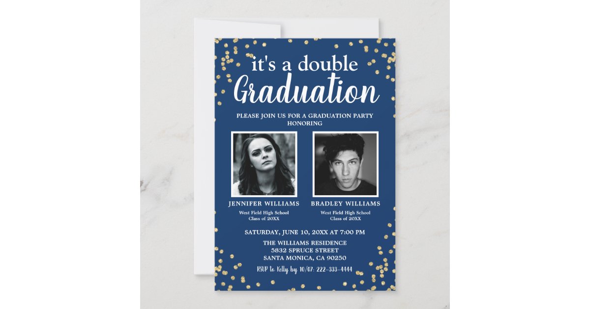 Double Graduation Two Photo Graduate Blue Invitation | Zazzle.com
