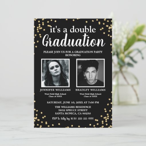 Double Graduation Two Photo Graduates Invitation | Zazzle