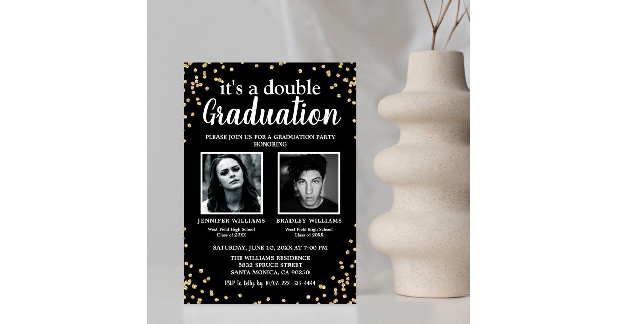 Double Graduation Two Photo Graduates Invitation | Zazzle