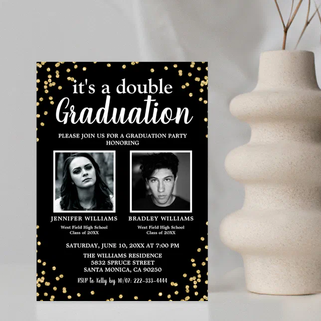 Double Graduation Two Photo Graduates Invitation | Zazzle