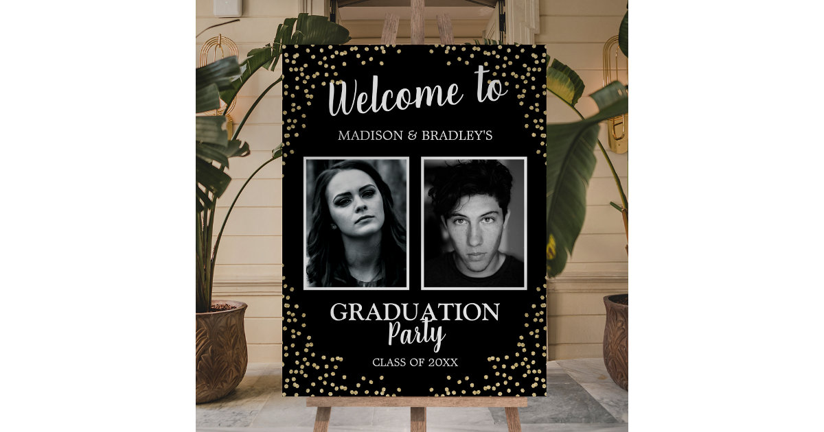 Double Graduation Two Photo Welcome Foam Board | Zazzle