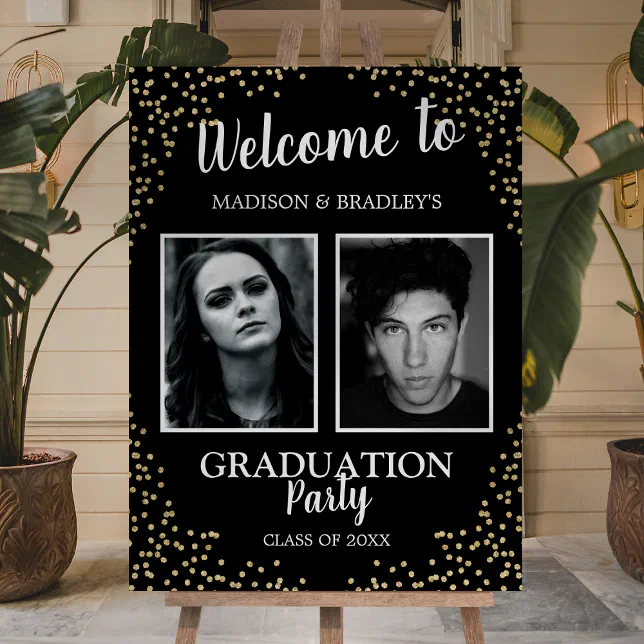 Double Graduation Two Photo Welcome Foam Board | Zazzle