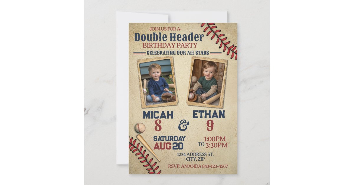 Double Header Baseball birthday invitation | Zazzle
