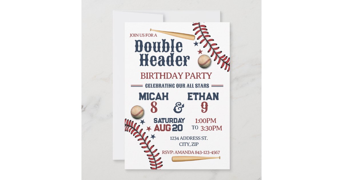 Double Header Baseball birthday invitation | Zazzle