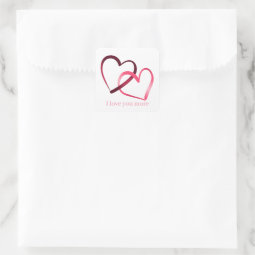 Double heart I love you more Valentine Square Sticker | Zazzle