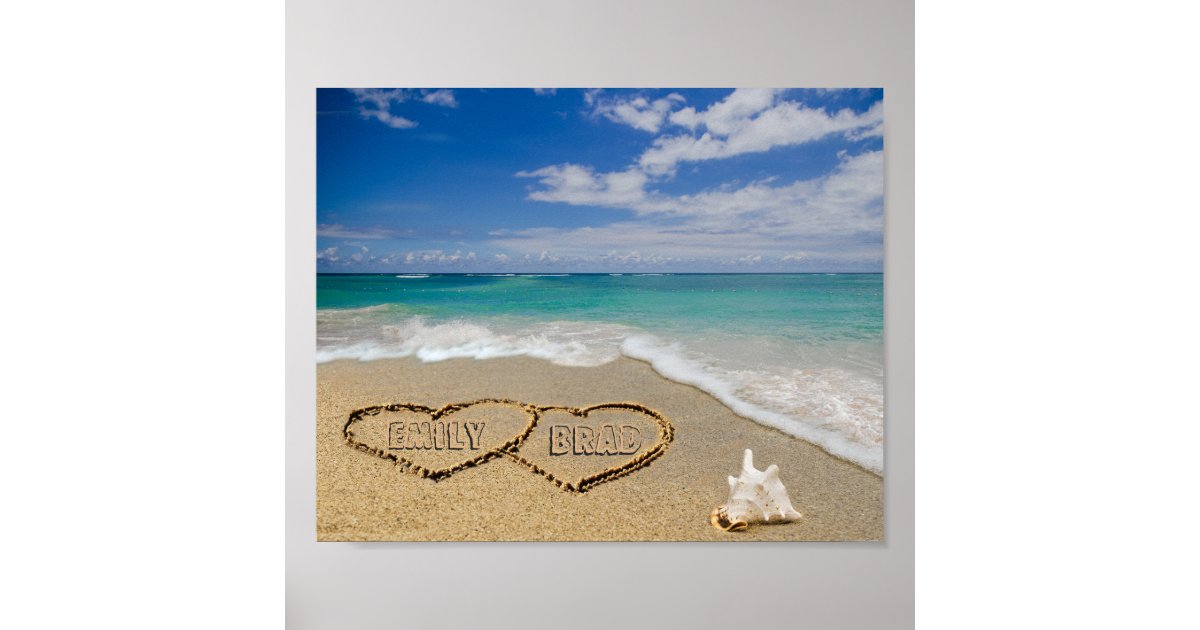 Double Heart Personalized Names In Sand Picture Poster | Zazzle