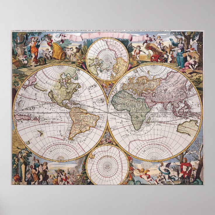 Double Hemisphere Polar Map Poster | Zazzle