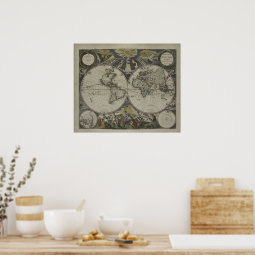 Double Hemisphere World Map | 1672 Poster | Zazzle