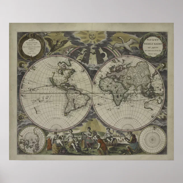 Double Hemisphere World Map | 1672 Poster | Zazzle