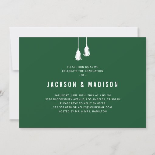 Double Joint Graduation Green Tassel Party Invitation | Zazzle