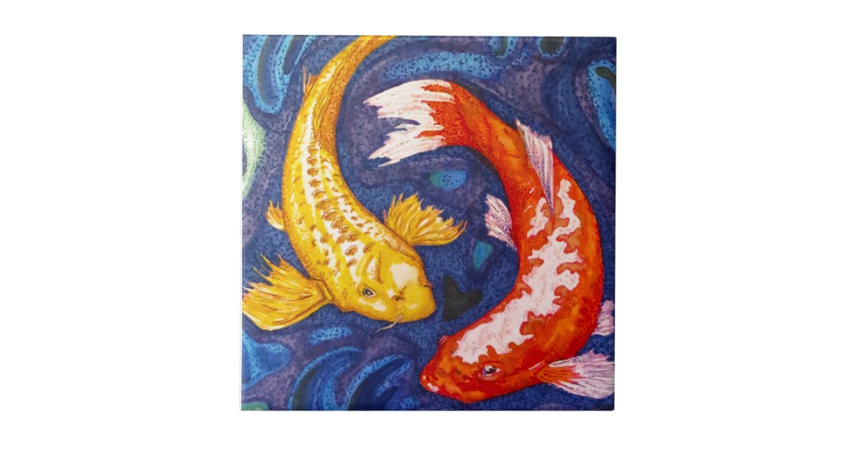 Double Koi Fish Design Tile | Zazzle