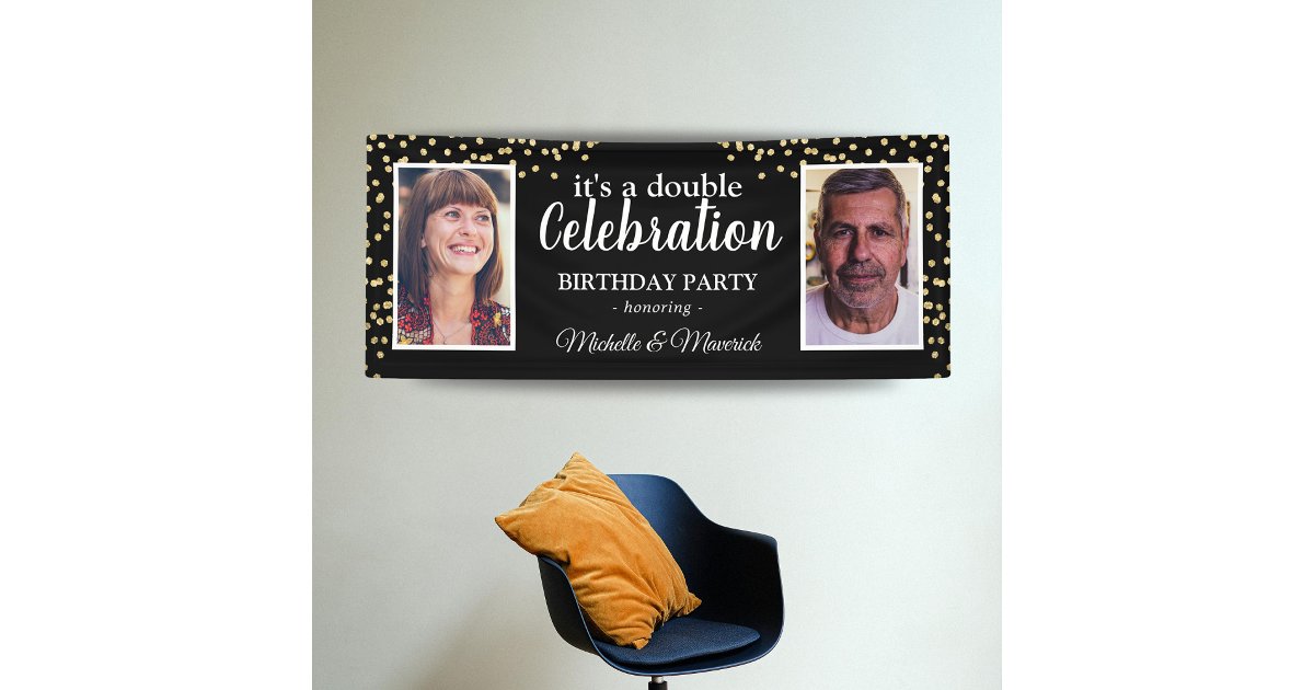Double Photo 2 Person Birthday Party Banner | Zazzle