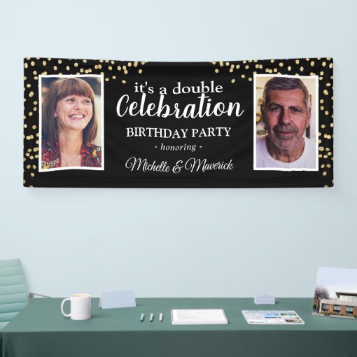 Double Photo 2 Person Birthday Party Banner | Zazzle