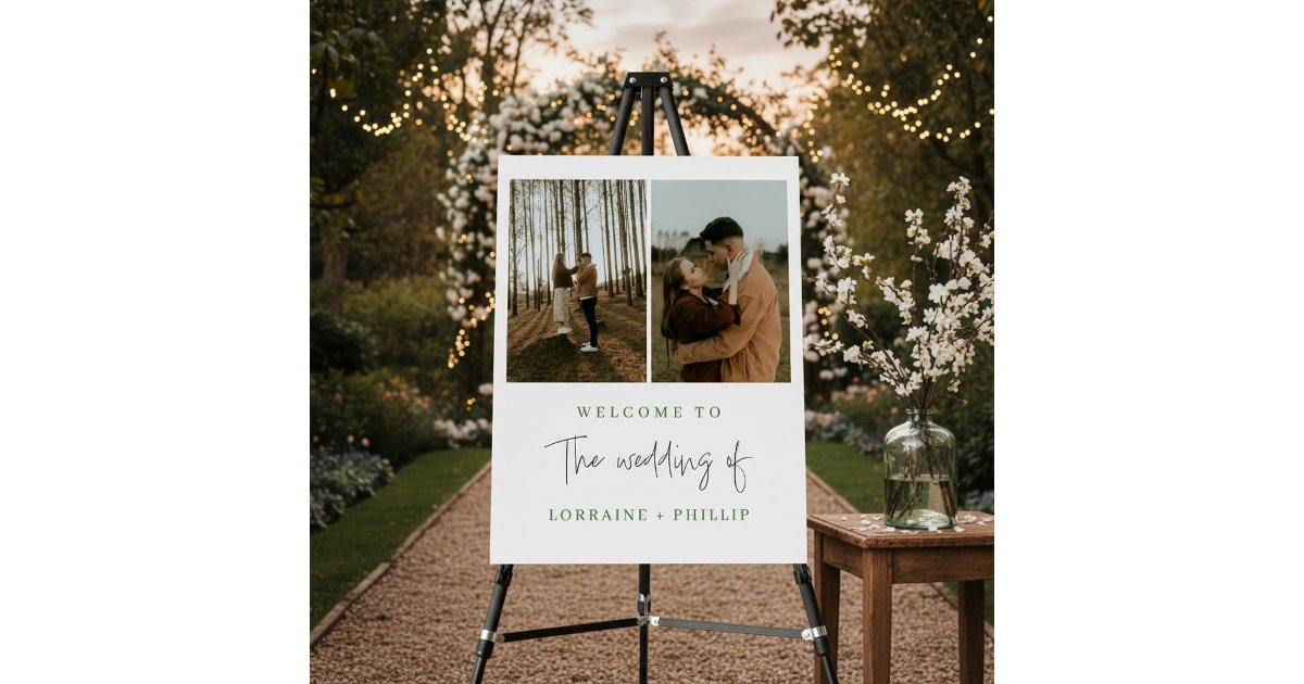 Double photo wedding bold welcome sign | Zazzle