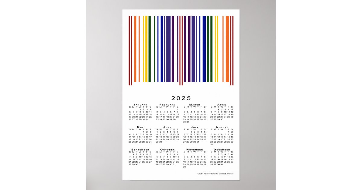 Double Rainbow Barcode 2025 Calendar Poster | Zazzle
