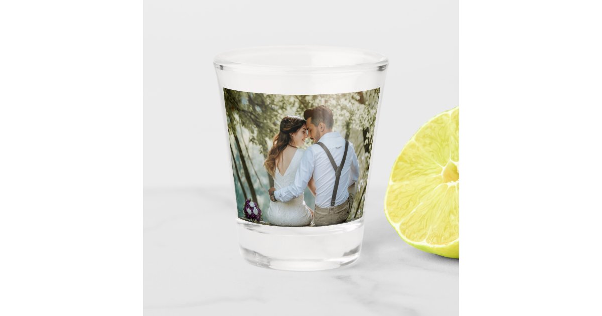 Double Sided Add Your Own Custom Wedding Photo Shot Glass | Zazzle