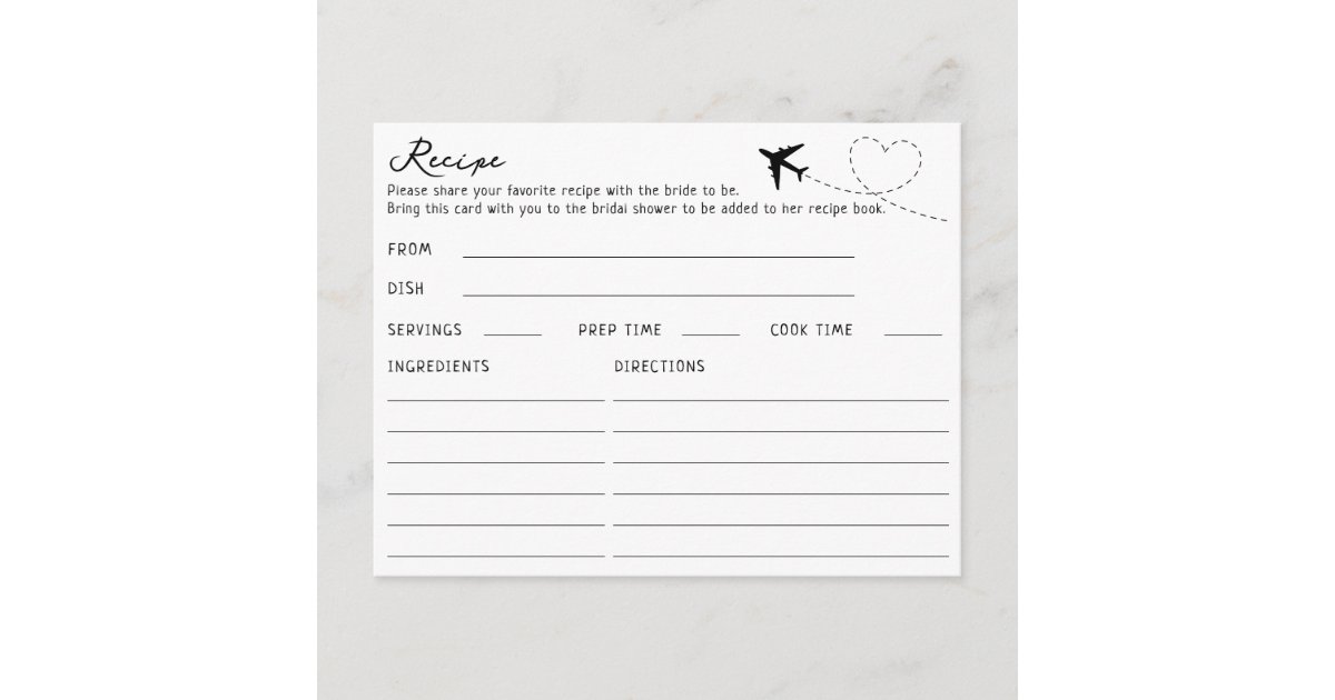 Double Sided Airplane Travel Themed Recipe Card | Zazzle