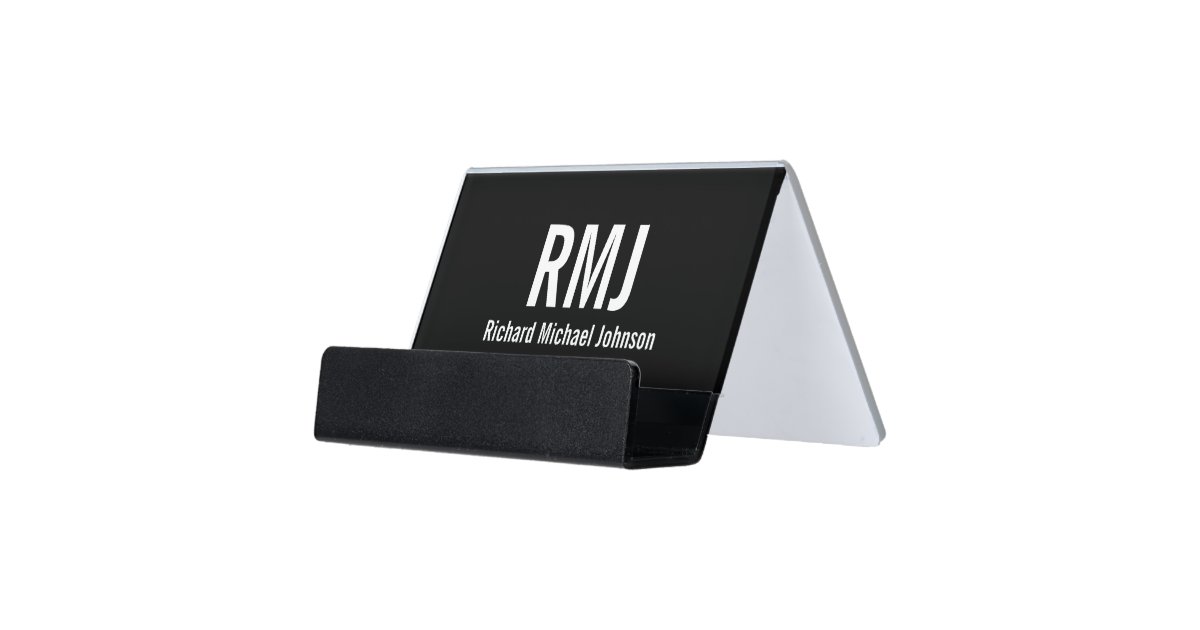 Double-Sided Black and White Name Monogram Text Desk Business Card ...