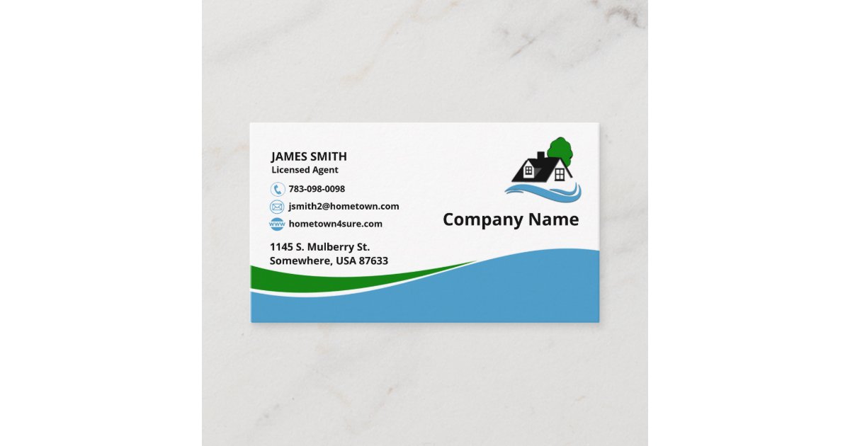 Double Sided Blue/Green Real Estate Business Card | Zazzle