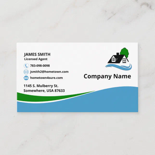 Double Sided Blue/Green Real Estate Business Card | Zazzle