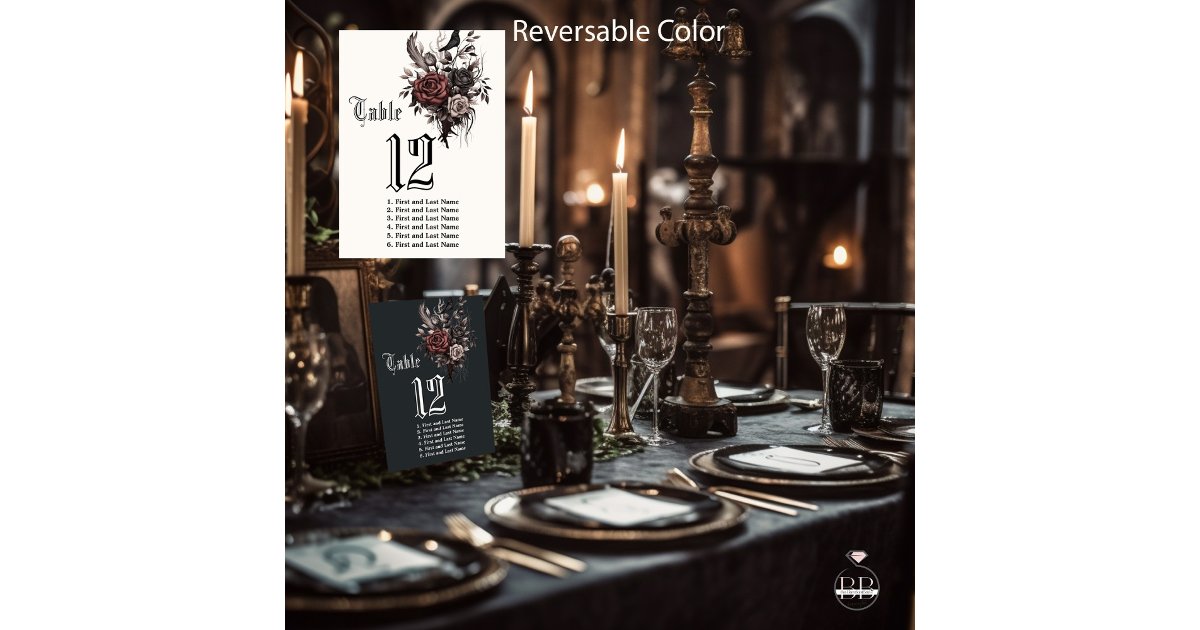 Double Sided Dark Gothic Rosewood Floral Raven Table Number | Zazzle