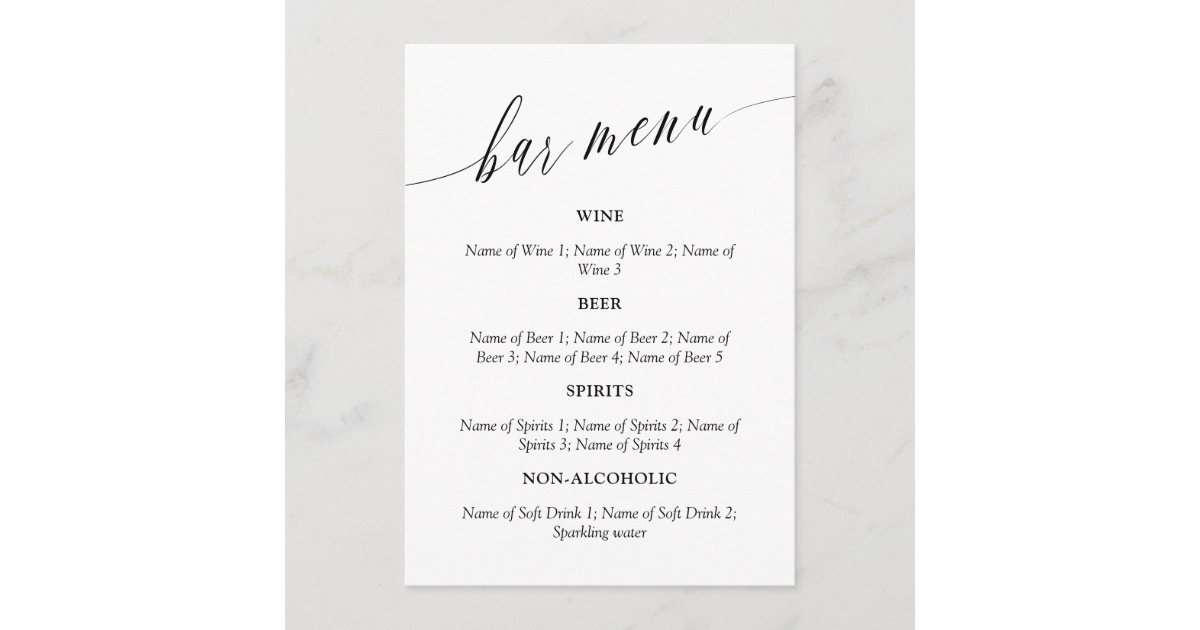 Double Sided Delicate Calligraphy Wedding Bar Menu | Zazzle