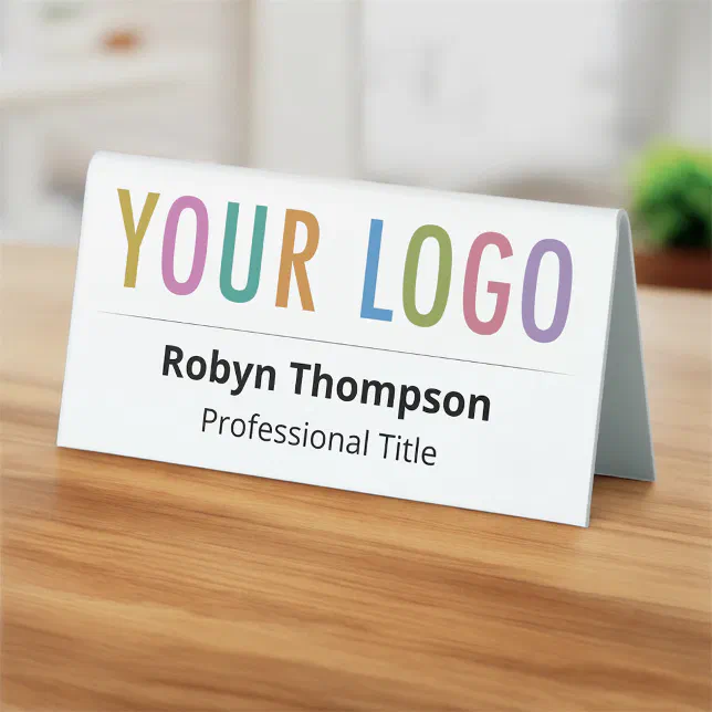 Double Sided Desk Name Plate Company Logo White Table Tent | Zazzle