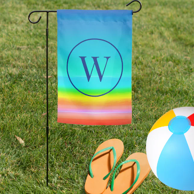 Double Sided Gradient Rainbow Monogram Garden Flag | Zazzle