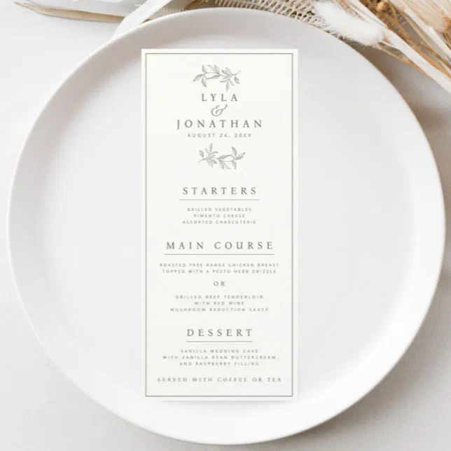Double-Sided Ivory & Dark Olive Wedding Bar/Dinner Menu | Zazzle