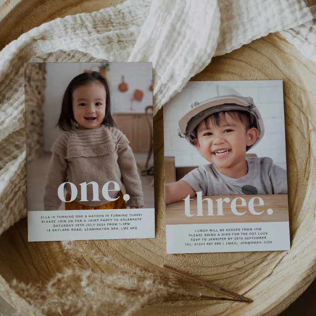 Double Sided Joint Photo Birthday - Boy Girl Invitation | Zazzle