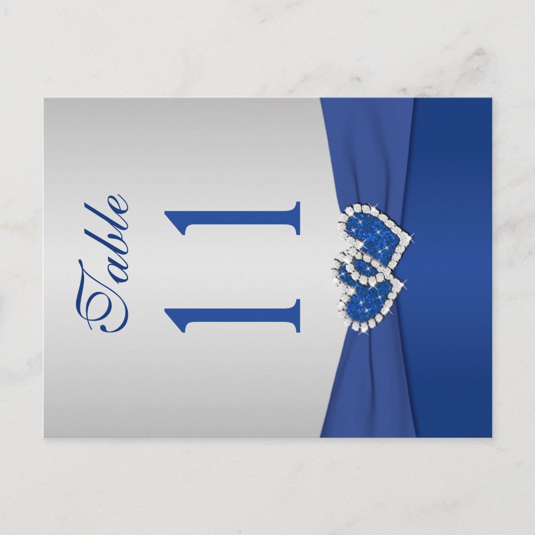 Double-sided Royal Blue and Silver Table Number | Zazzle
