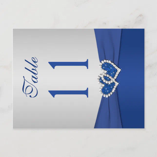 Double-sided Royal Blue and Silver Table Number | Zazzle