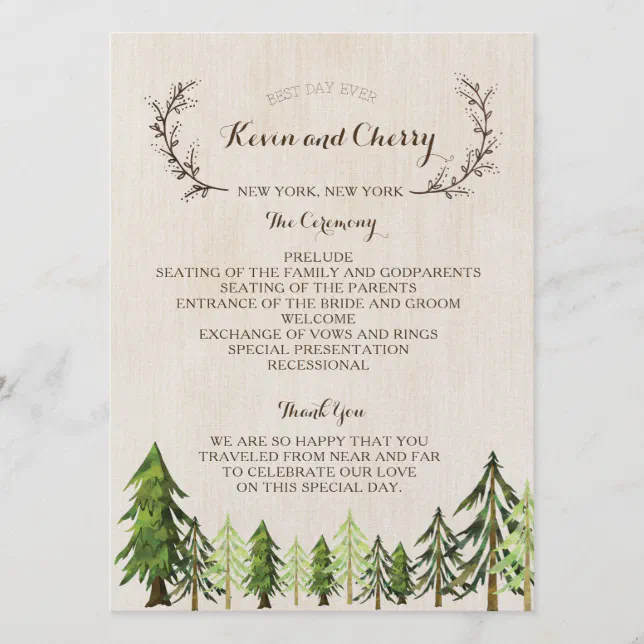 Double-Sided Rustic Wedding Ceremony Program | Zazzle