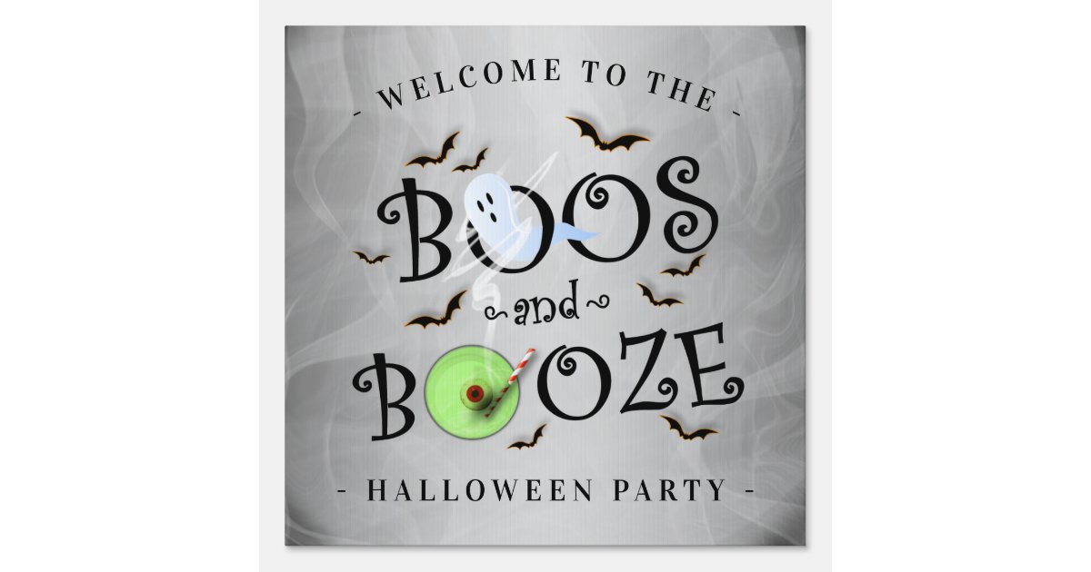 Double-Sided Smoky & Black Boos & Booze Halloween Sign | Zazzle