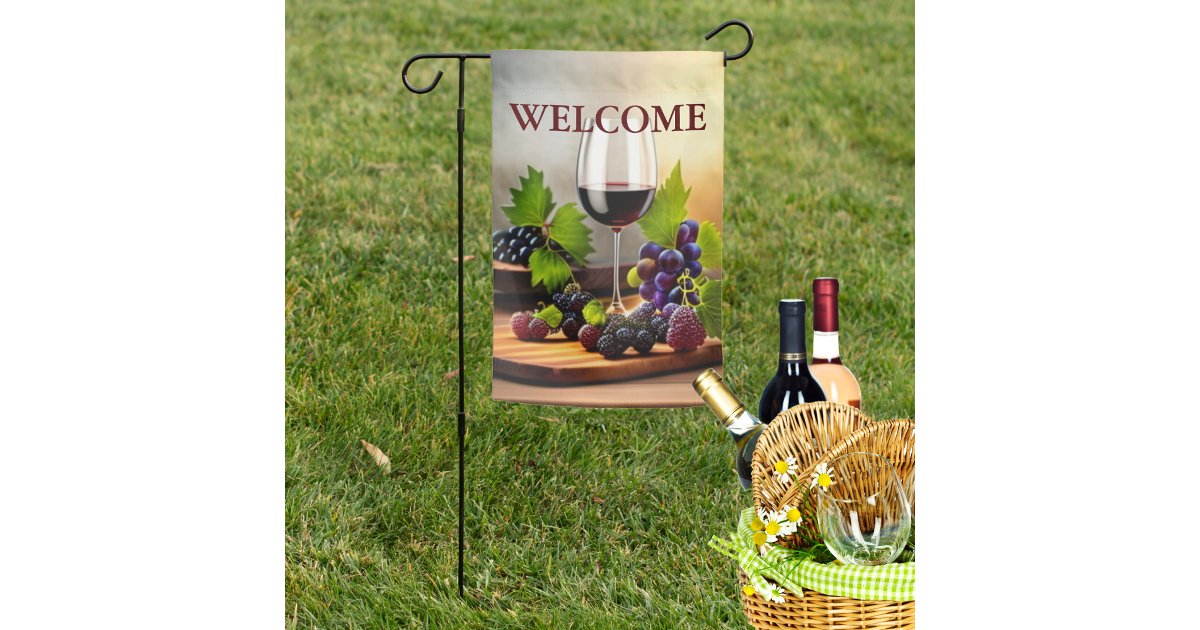 Double Sided Vintage Wine with Fruit Welcome Garden Flag | Zazzle