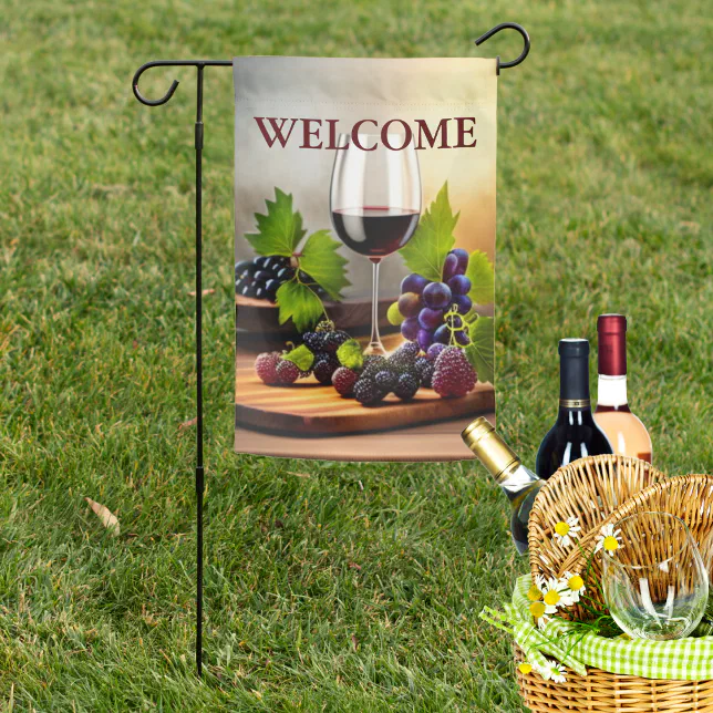 Double Sided Vintage Wine with Fruit Welcome Garden Flag | Zazzle