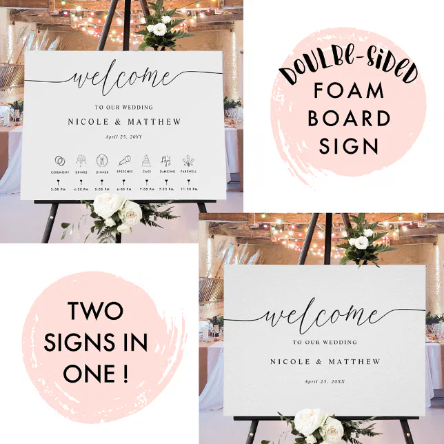 Double Sided Wedding Timeline / Welcome Foam Sign | Zazzle