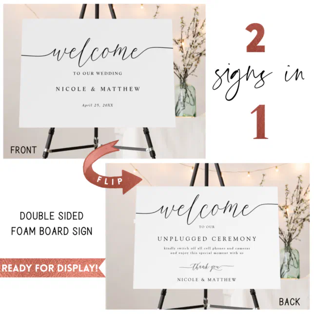 Double Sided Welcome / Unplugged Ceremony Wedding Foam Board | Zazzle