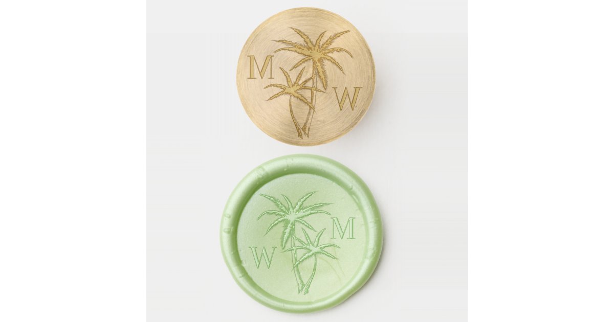 Double Tropical Palm Tree Wedding Monogram Wax Seal Stamp | Zazzle