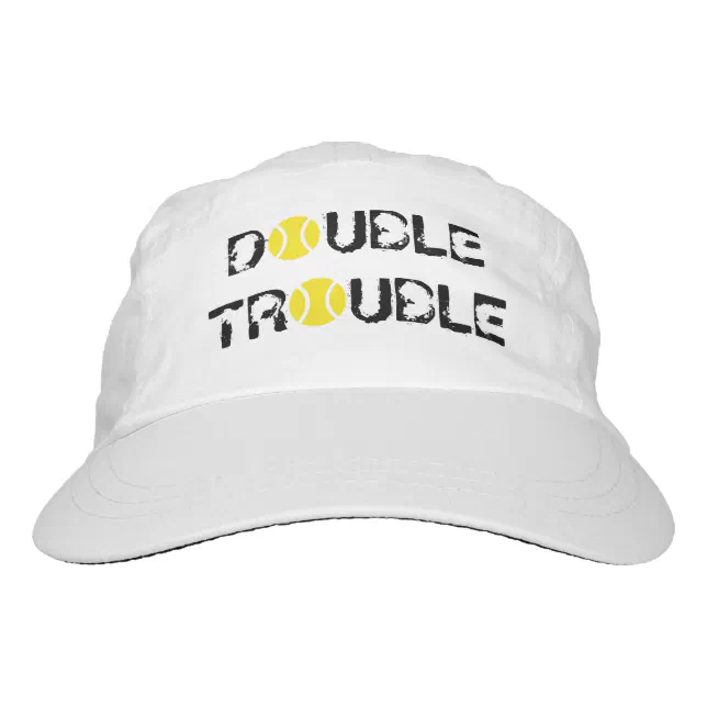 DOUBLE TROUBLE tennis hat for doubles partner team | Zazzle