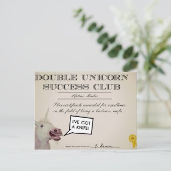 Double Unicorn Success Club Postcard | Zazzle