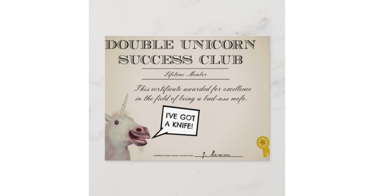 Double Unicorn Success Club Postcard | Zazzle