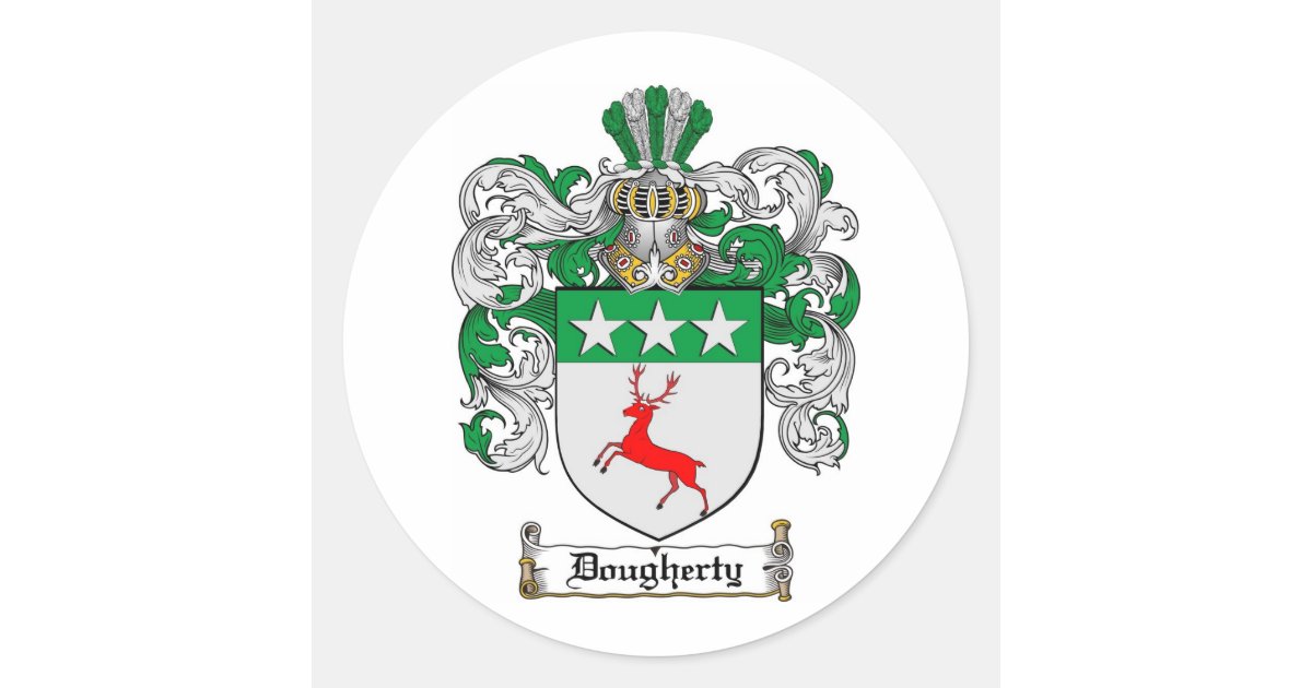 DOUGHERTY FAMILY CREST - DOUGHERTY COAT OF ARMS CLASSIC ROUND STICKER ...