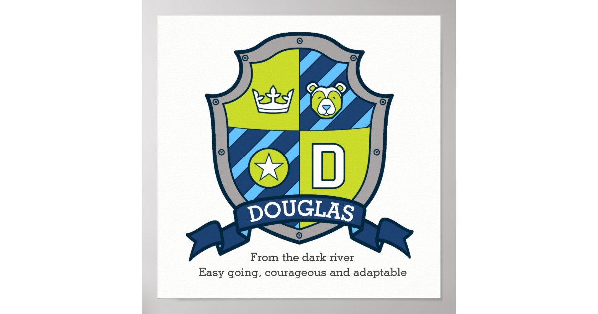 Douglas boys D name meaning bear crest poster | Zazzle