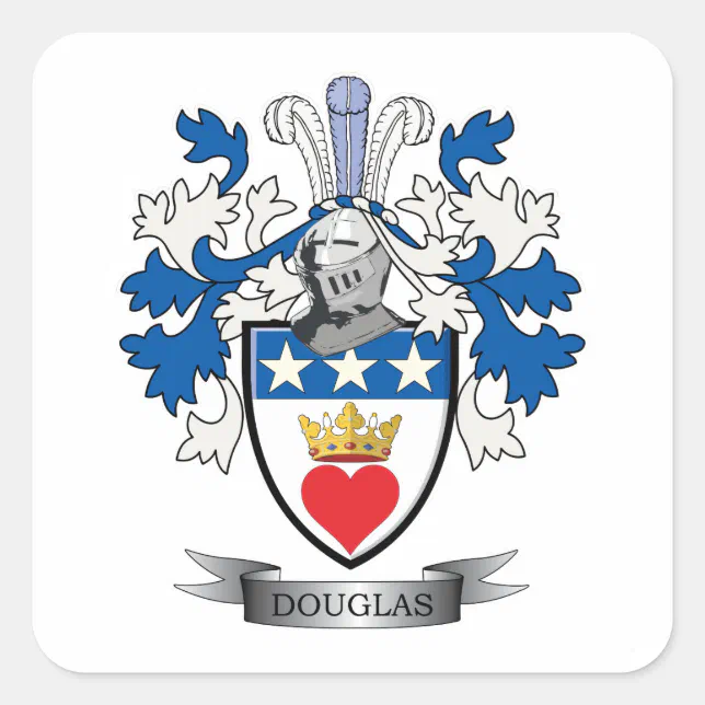 Douglas Family Crest Coat of Arms Square Sticker | Zazzle