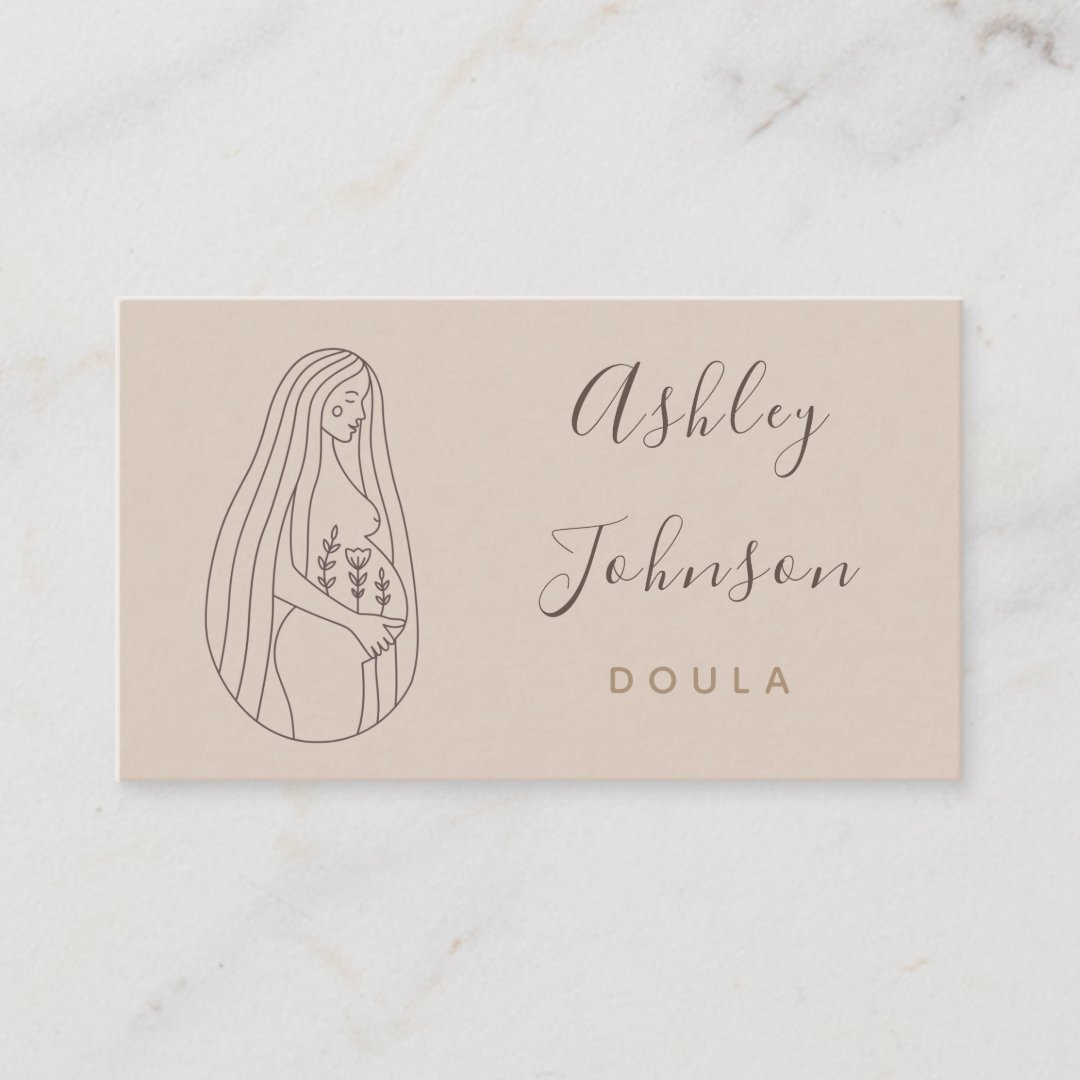 Doula Midwife Birthing Coach Pregnant Lady Lineart Business Card | Zazzle