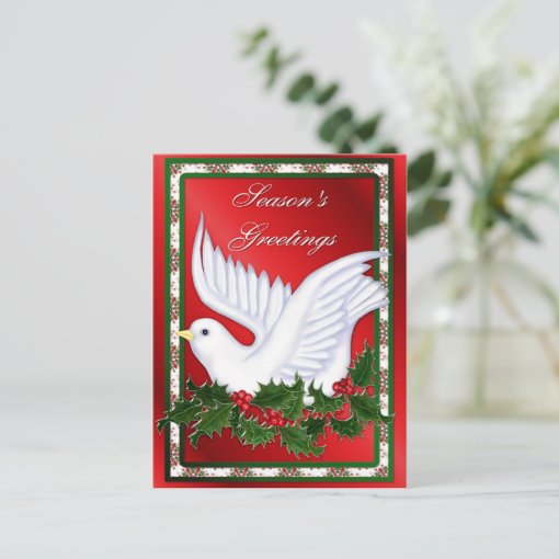 Dove and Holly Holiday Postcard | Zazzle