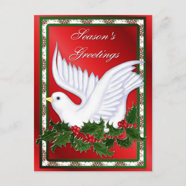 Dove and Holly Holiday Postcard | Zazzle