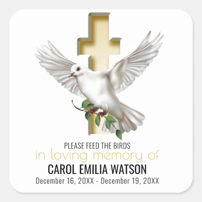 Dove Bird Seed Packet Funeral Memorial Square Sticker | Zazzle