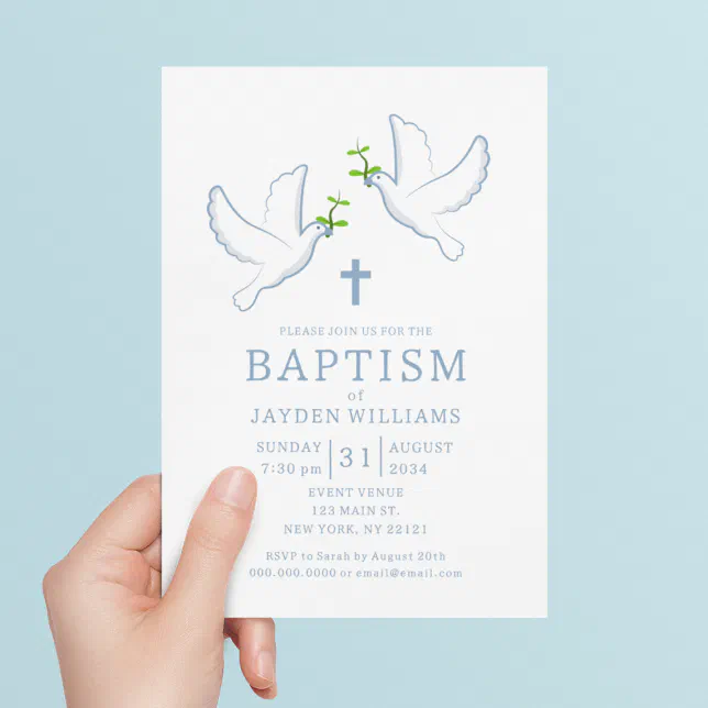 Dove Blue Boy Baptism Invitation | Zazzle